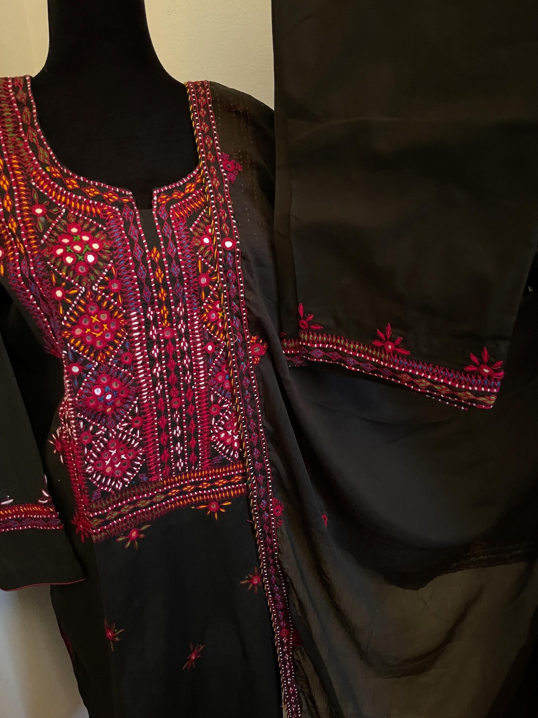 Handmade Balochi Embroidered With Mirror Dress Suit 3 Piece Stitched ...