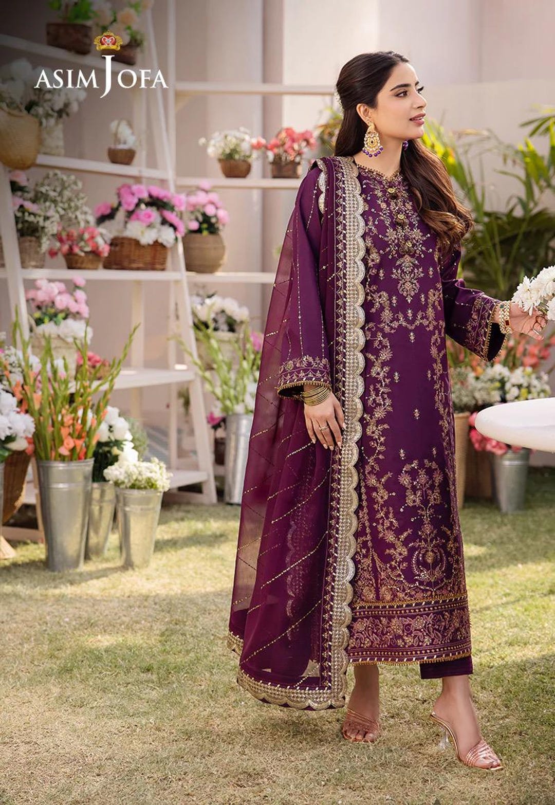 Asim Jofa Original Boski Silk Embroidered Pakistani Designer Wear - Etsy