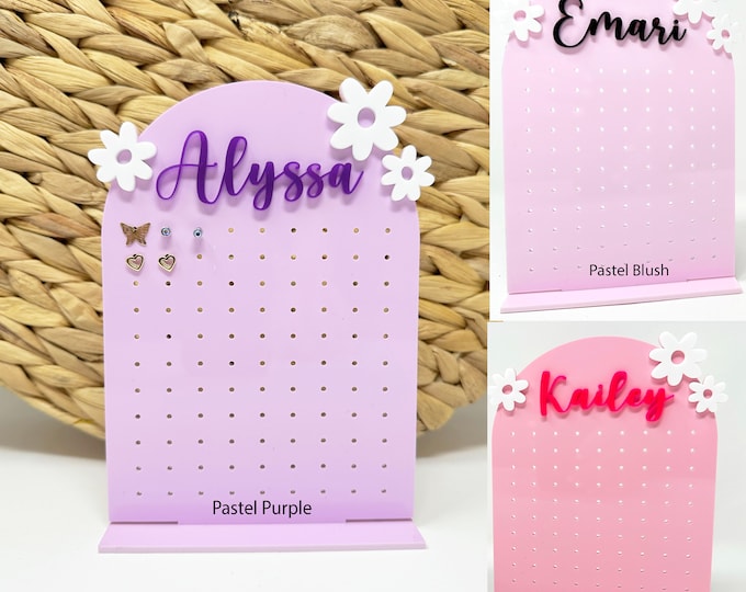Personalized Kids Earring Holder for Little Girl, Custom Name Stud ...
