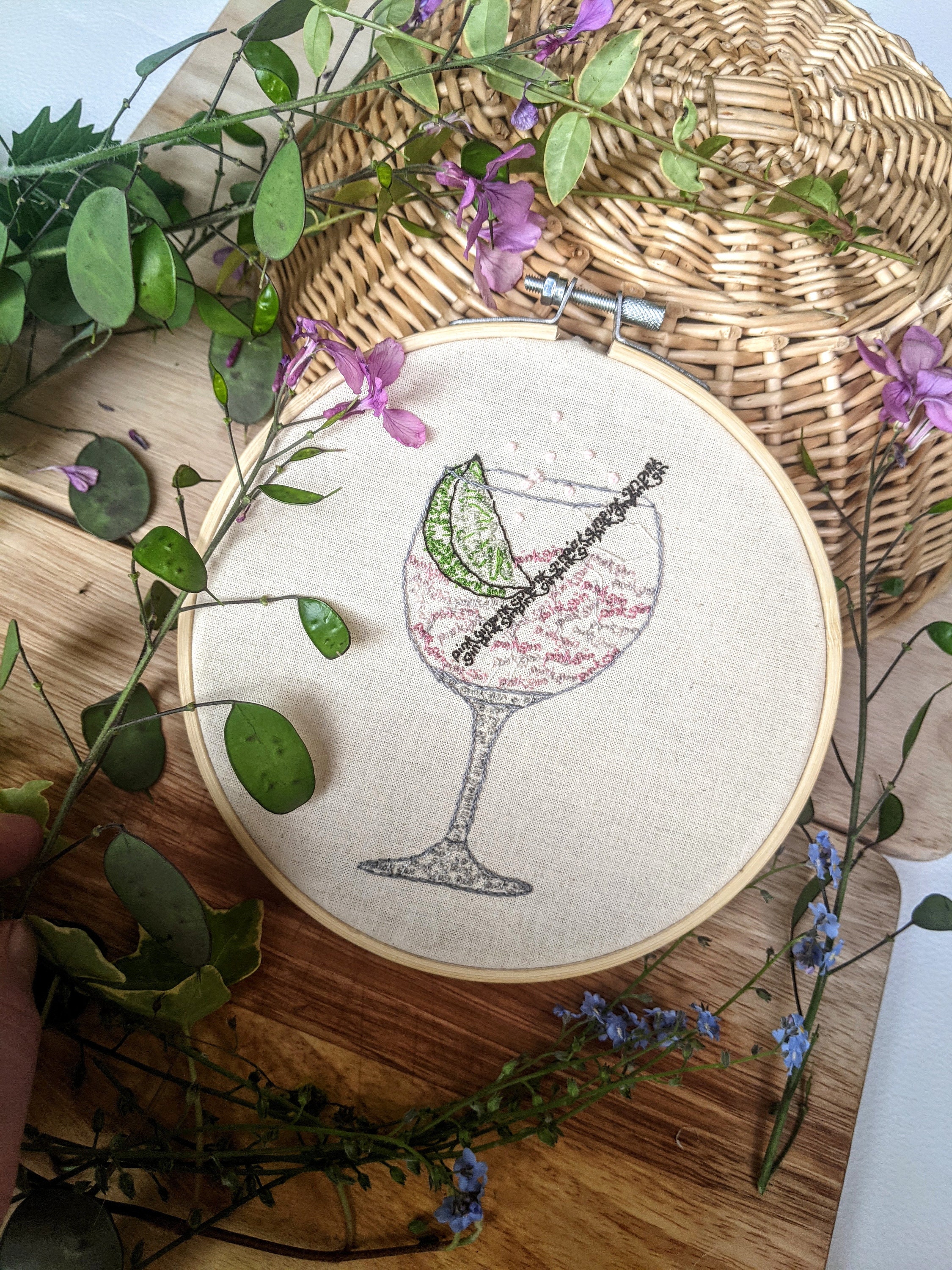 Gin and Tonic Digital Pattern Hand Embroidery || 6 Inch or 7.5 Inch ...