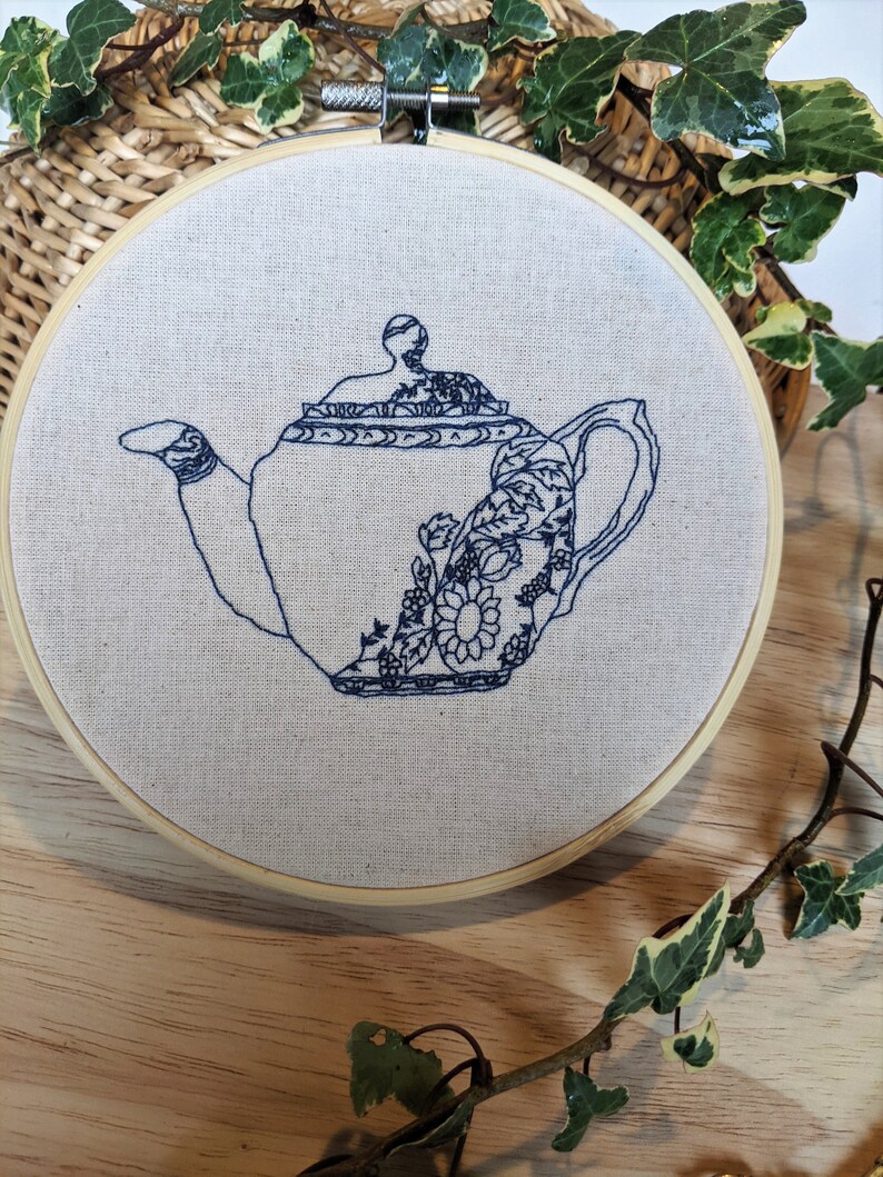 Teapot Hand Embroidery Pattern Download || 6 Inch or 7.5 Inch Hoop ...