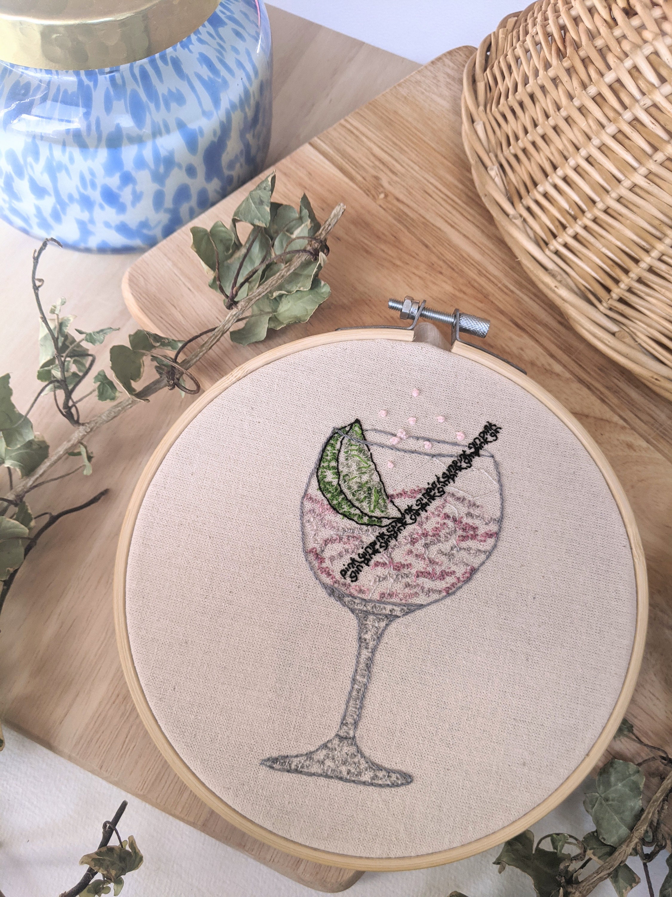 Gin and Tonic Digital Pattern Hand Embroidery 6 Inch or 7.5 Inch Hoop ...
