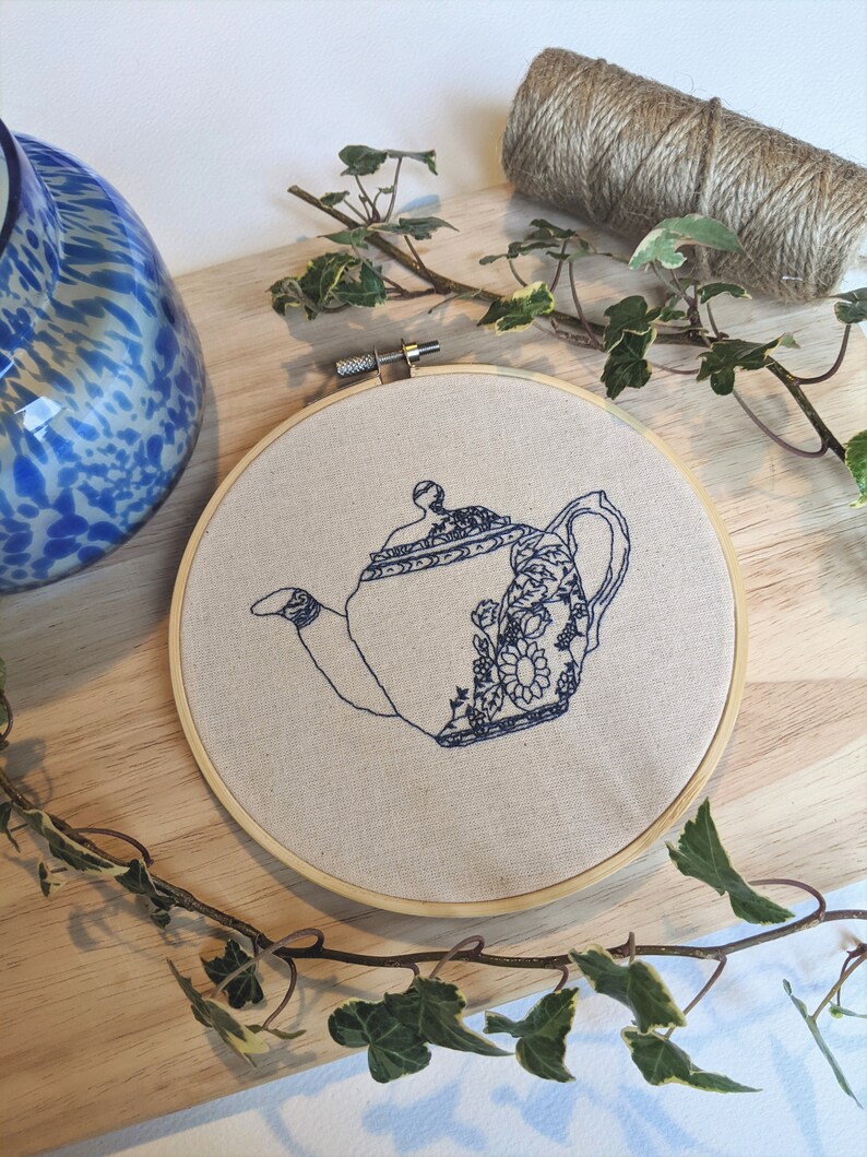 Teapot Hand Embroidery Pattern Download || 6 Inch or 7.5 Inch Hoop ...