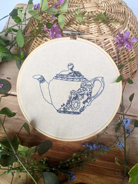 Teapot Hand Embroidery Pattern Download 6 Inch or 7.5 Inch | Etsy UK