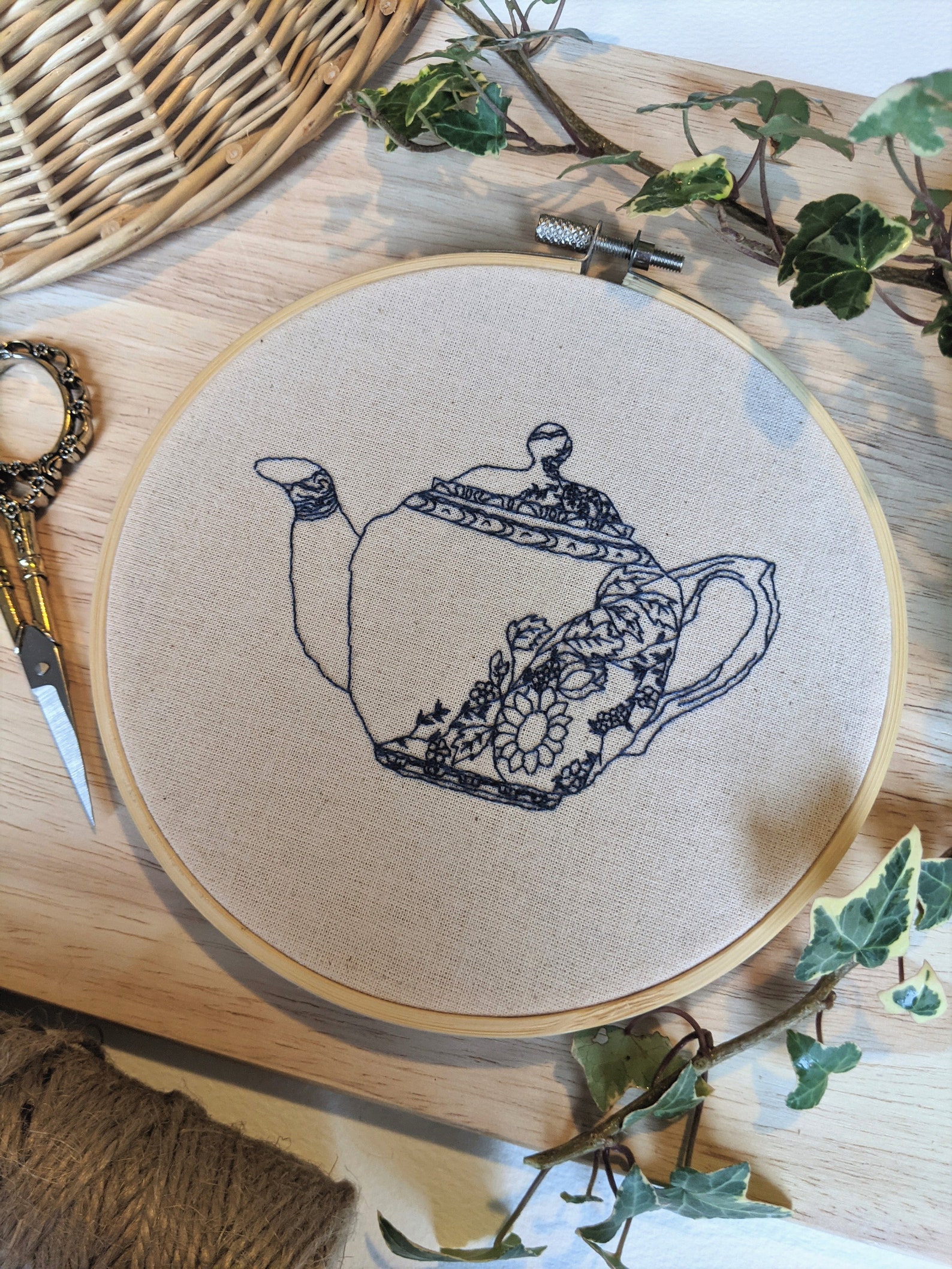 Teapot Hand Embroidery Pattern Download || 6 Inch or 7.5 Inch Hoop ...