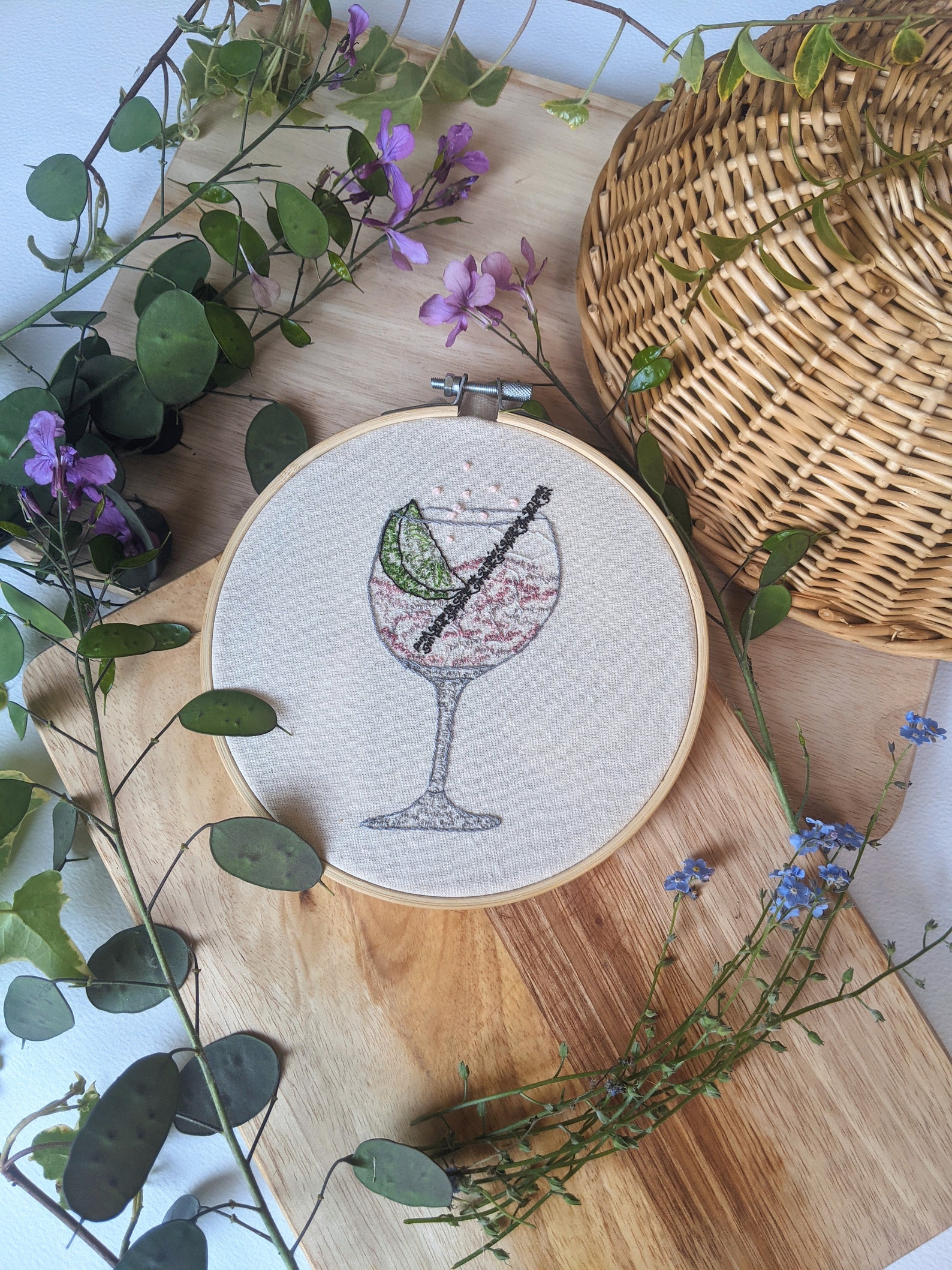 Gin and Tonic Digital Pattern Hand Embroidery || 6 Inch or 7.5 Inch ...