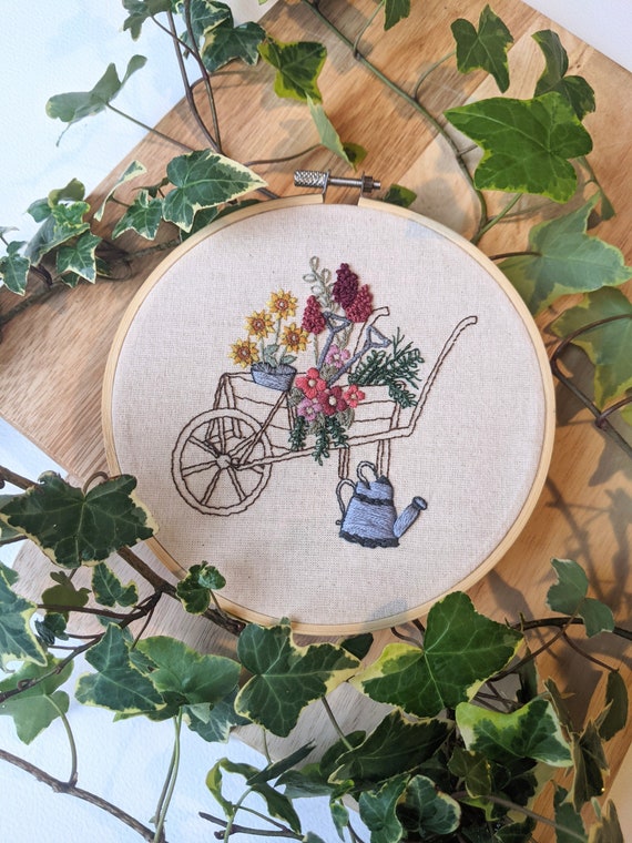 Botanical Garden Pattern Hand Embroidery Wheelbarrow 6 Inch - Etsy UK