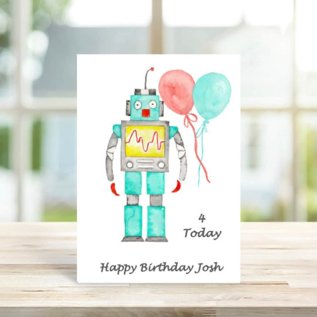 Personalised Robot Birthday Card, Green Robot Card, Card for Son ...
