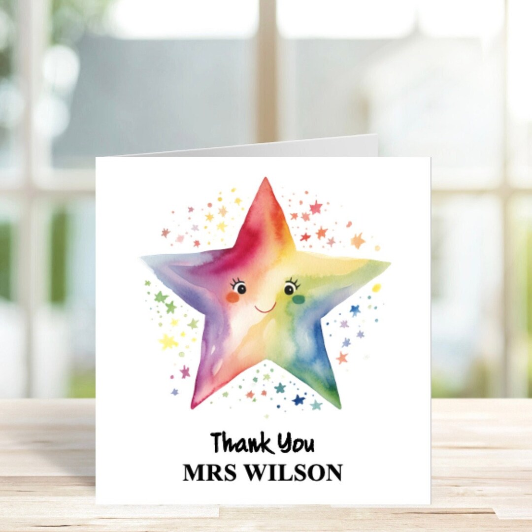 Personalised Thank You Card, Star Teacher Thank You Card, Birthday Card ...