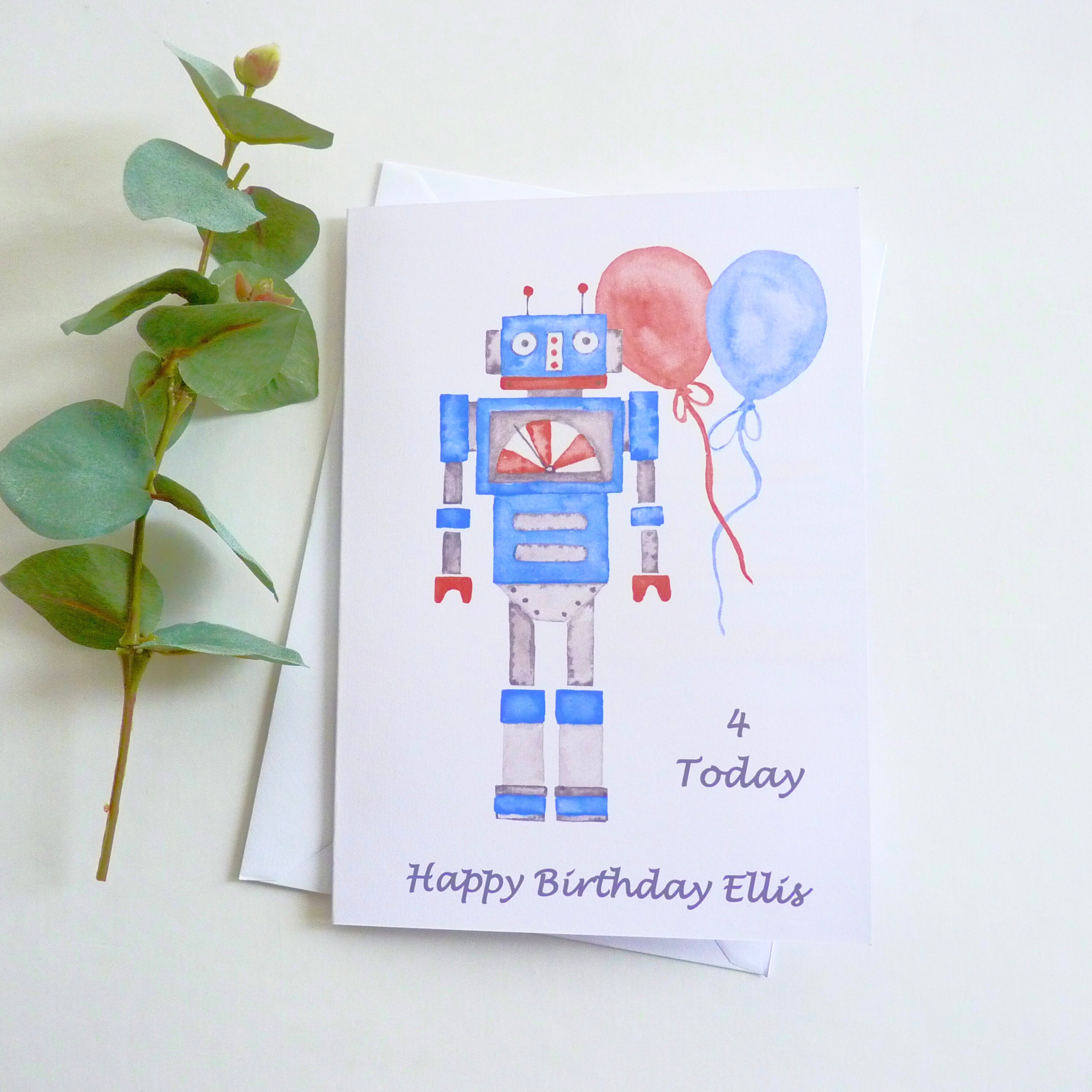 Personalised Robot Birthday Card, Blue Robot Card, Card for Son, Nephew ...