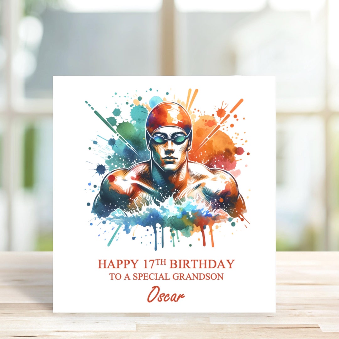 Personalised Male Swimmer Card, Personalised Swimming Card, Swimmer ...