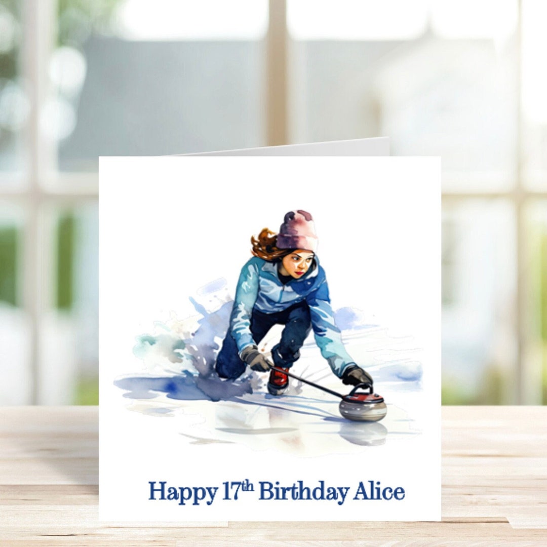 Personalised Female Curling Card, Personalised Curling Birthday Card ...