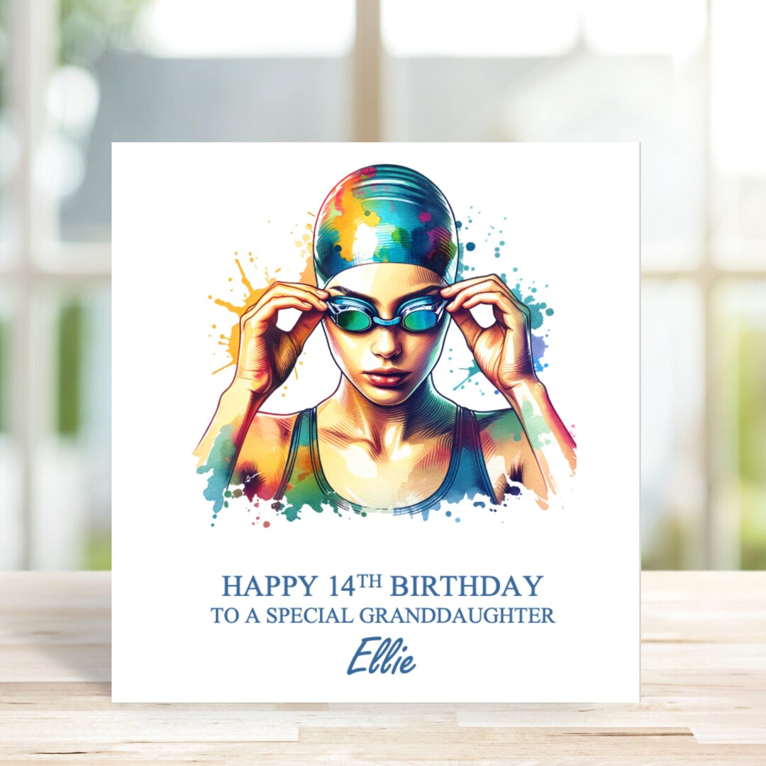 Personalised Female Swimmer Card, Personalised Swimming Card, Swimmer ...