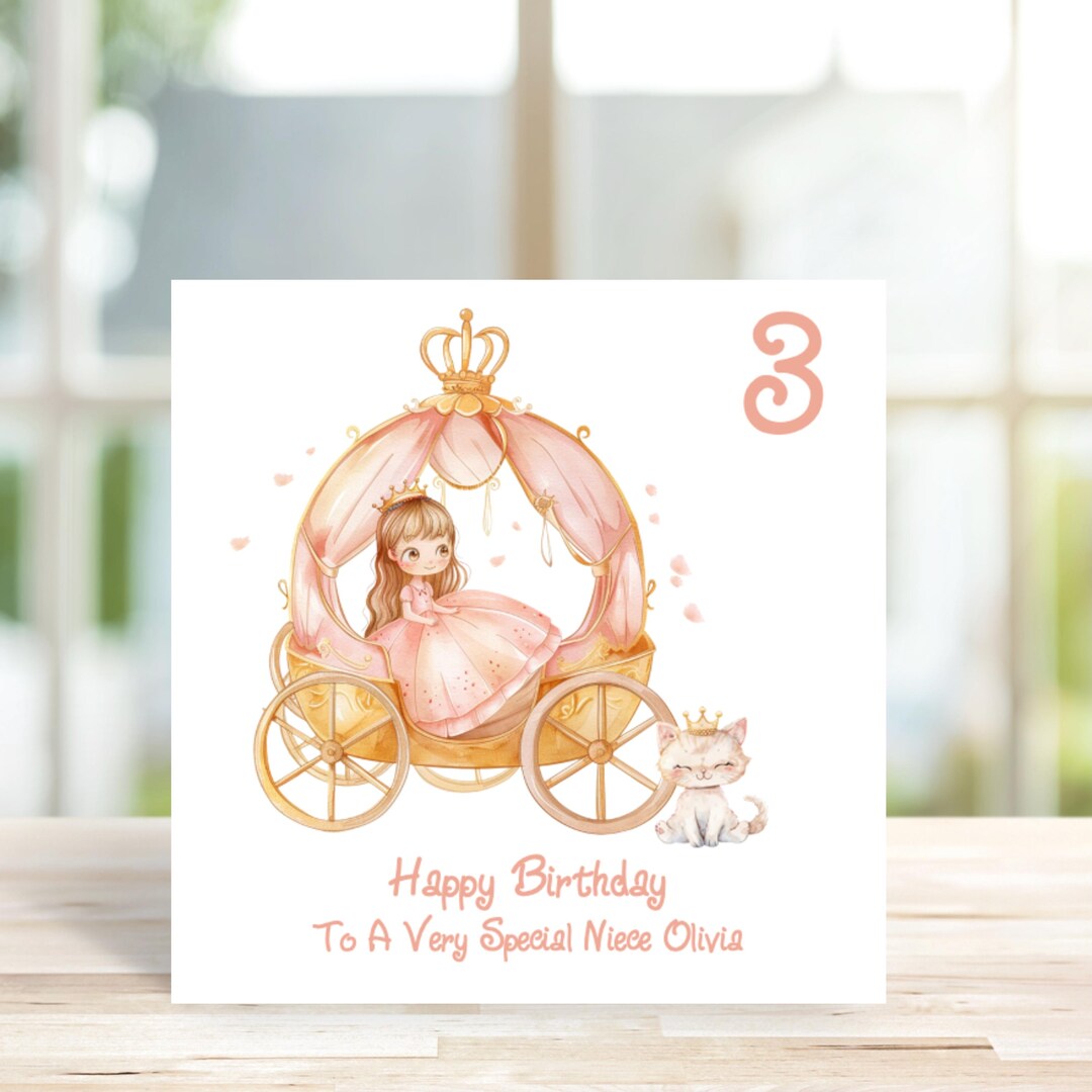 Personalised Princess Age Birthday Card, Any Age Princess Card, Custom ...