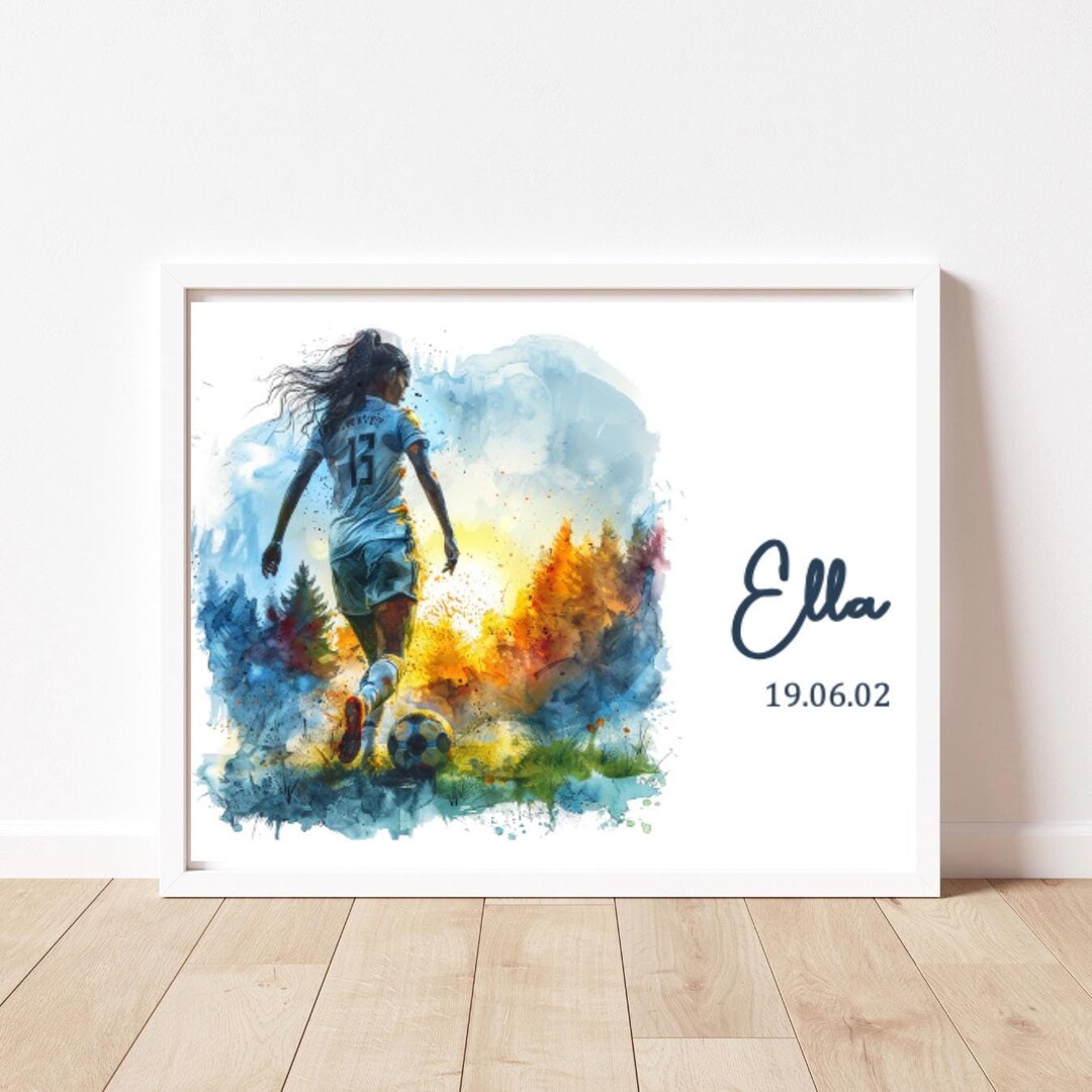 Personalised Girl Footballer Print, Personalised Girls Soccer Print - Etsy