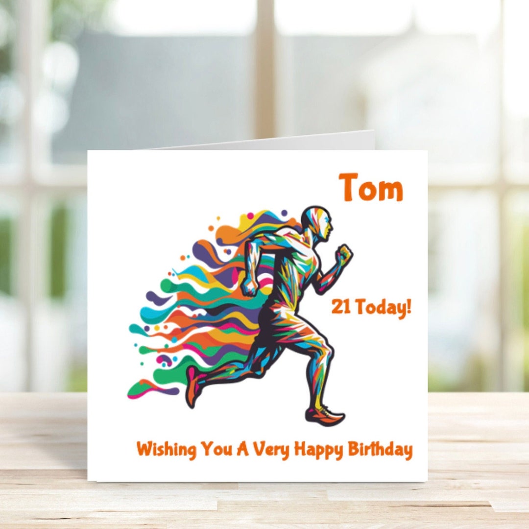 Personalised Runner Birthday Card, Personalised Male Runner Card, Card ...