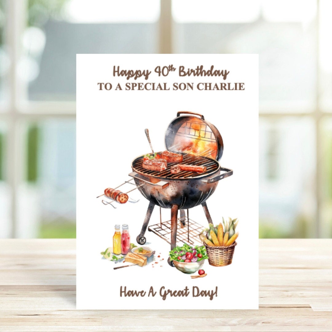 Personalised BBQ Birthday Day Card, Barbecue Card, Personalised Card ...
