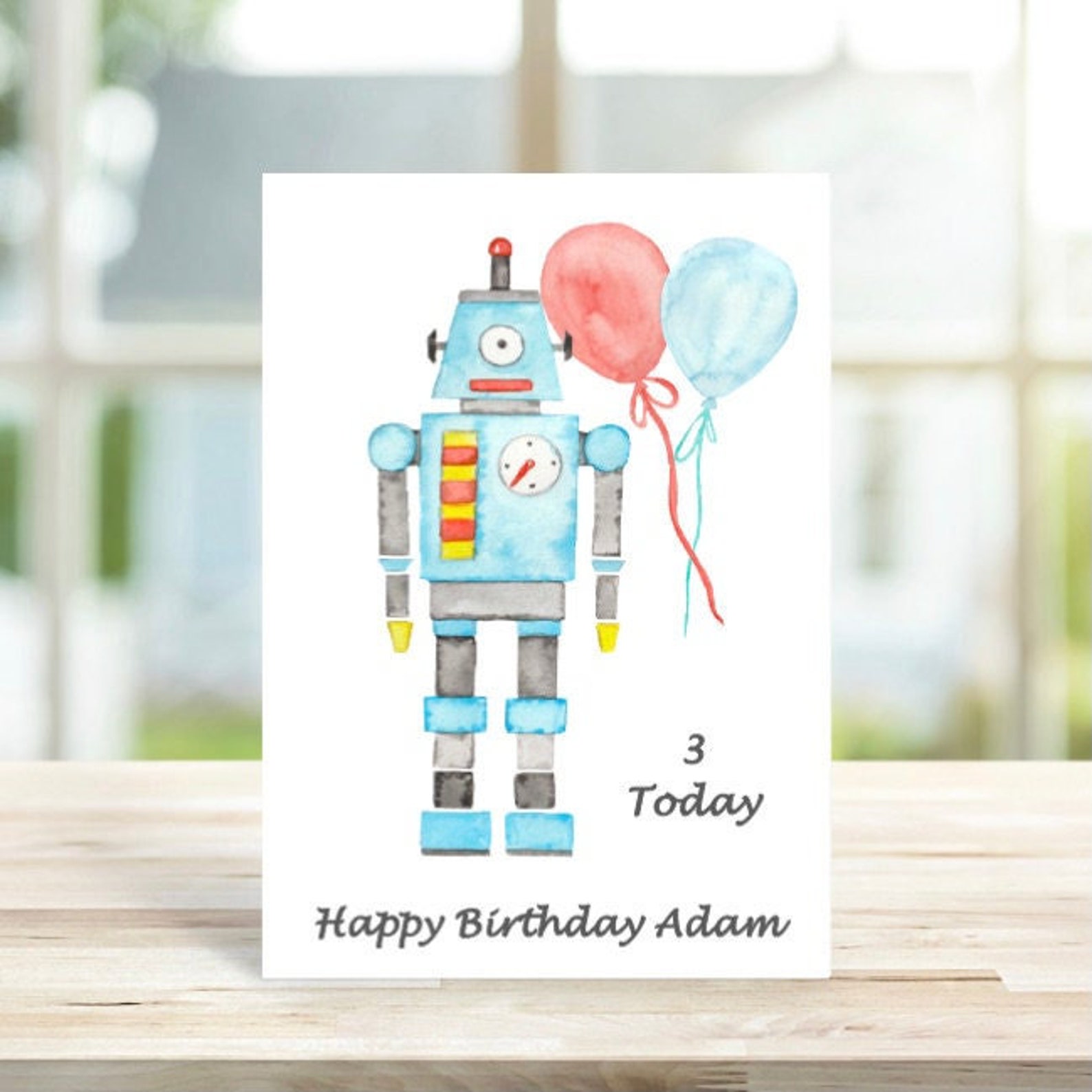 Personalised Robot Birthday Card, Blue Robot Card, Card for Son, Nephew ...