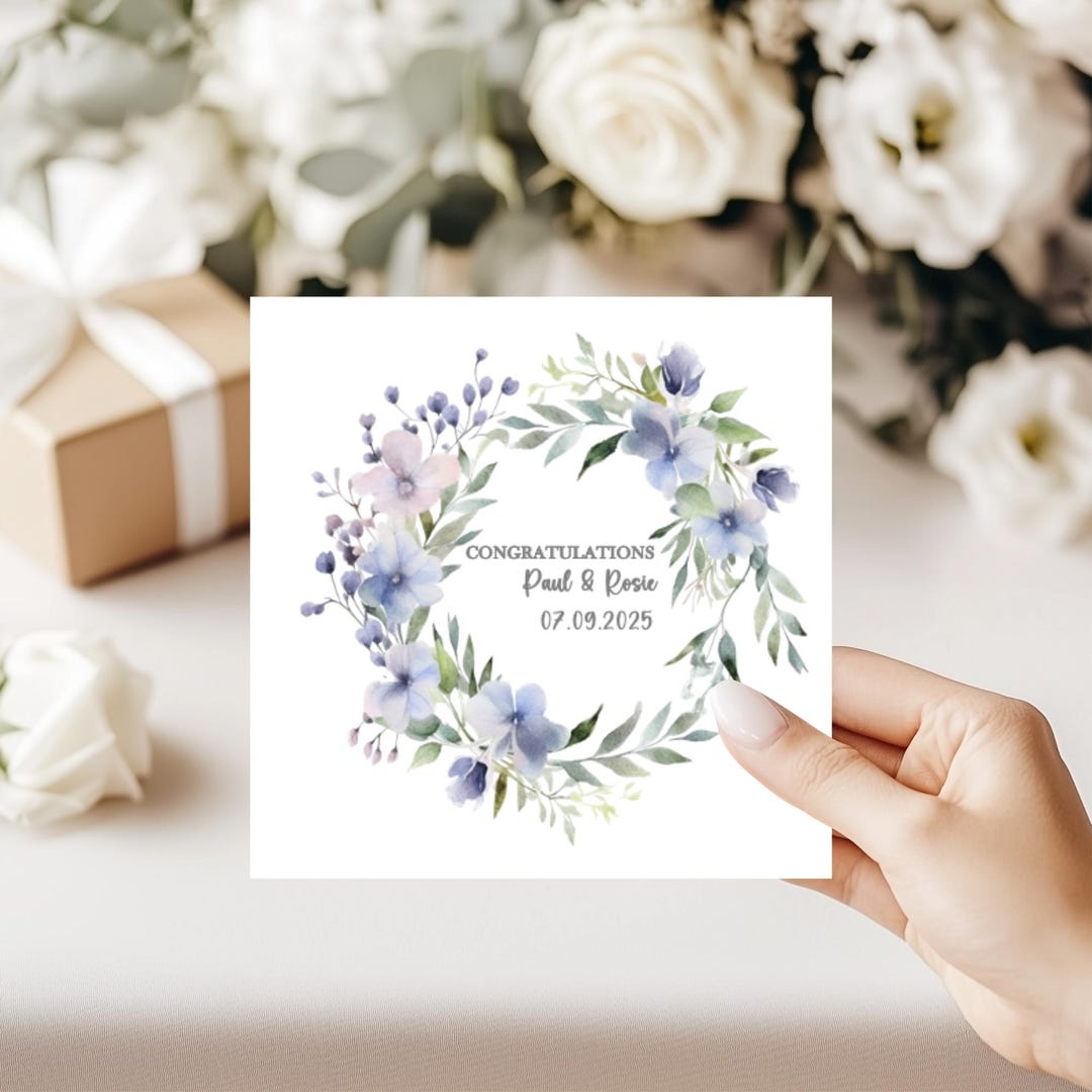 Personalised Floral Wedding Card, Wild Flowers Wreath Card for Wedding ...