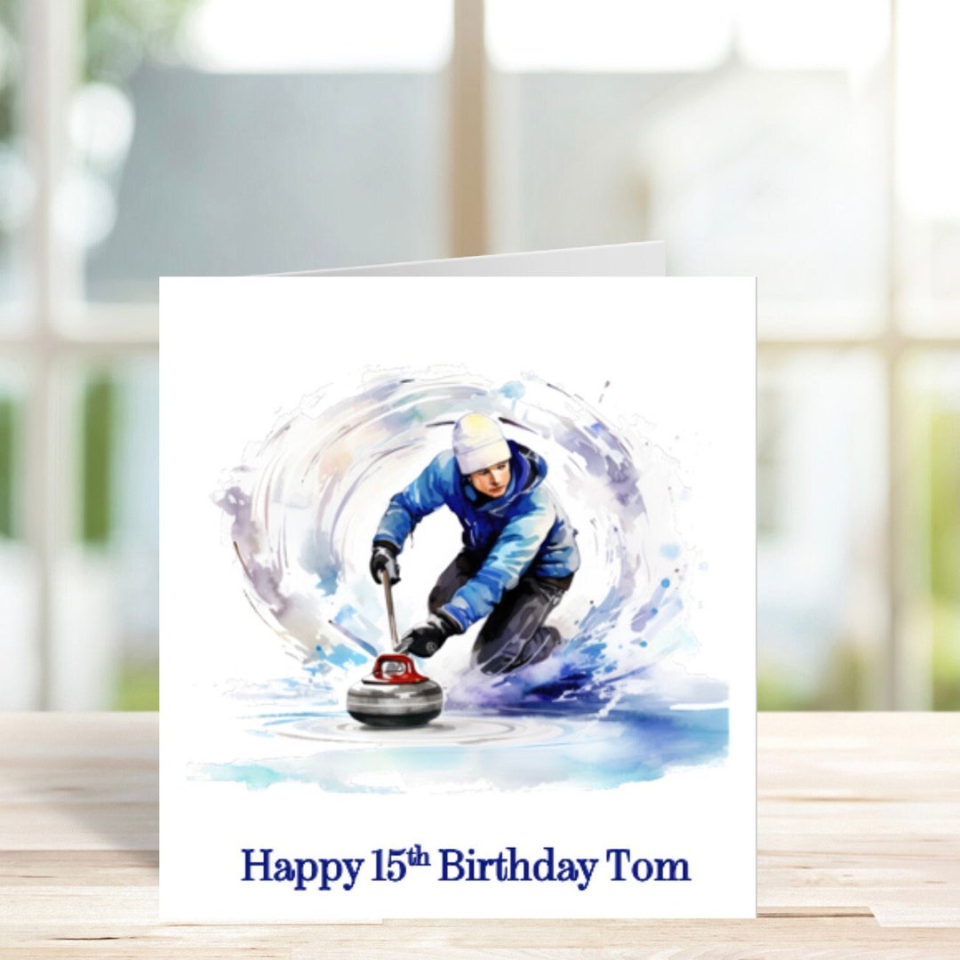 Personalised Male Curling Card, Personalised Curling Birthday Card ...