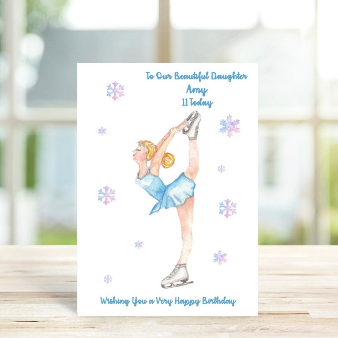Personalised Ice Skater Birthday Card, Girls Figure Skating Card, Ice ...