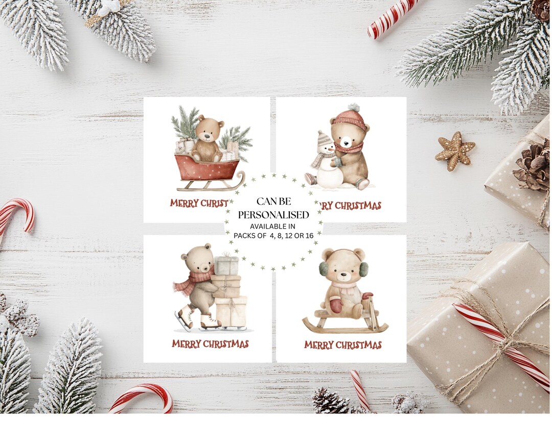 4 Pack Mixed Cute Christmas Cards, Xmas Card Packs, Multipack Christmas ...