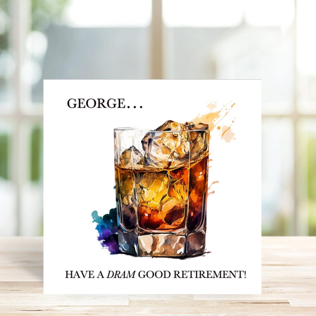 Personalised Whisky Retirement Card, Whiskey Glass Retirement Card ...