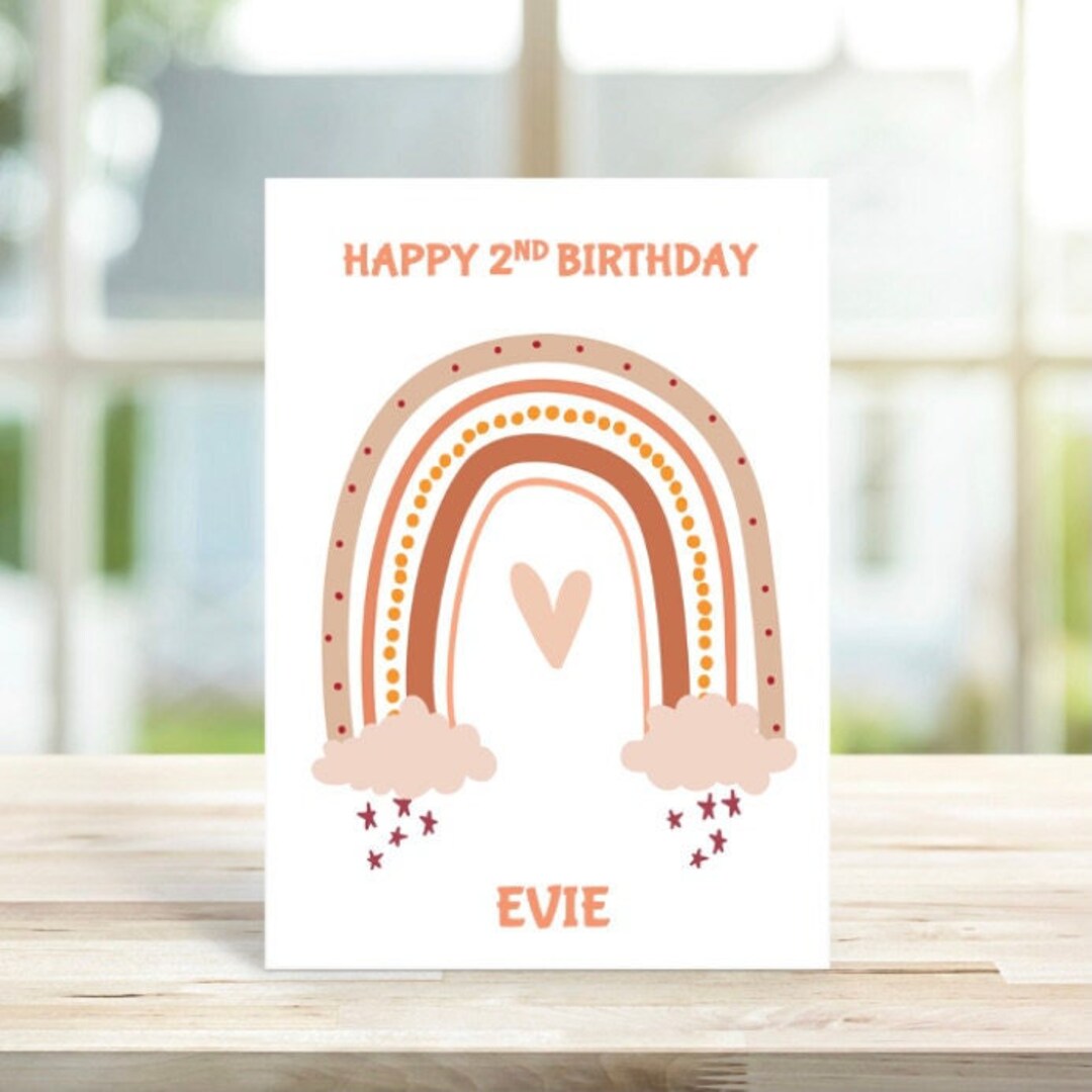 Personalised Rainbow Birthday Card, Boho Rainbow Card, Watercolour Card ...
