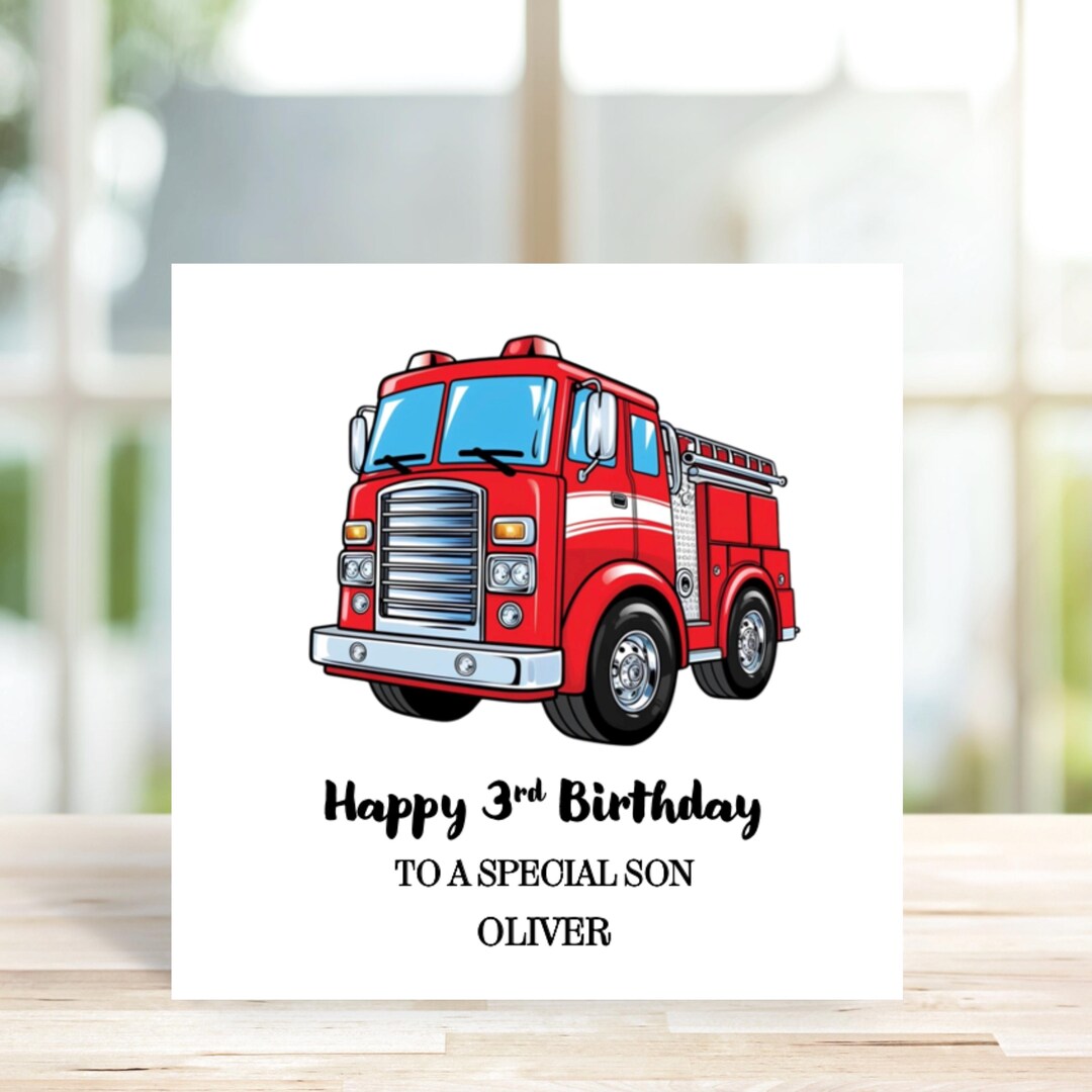 Personalised Fire Engine Birthday Card, Fire Truck Child's Birthday ...