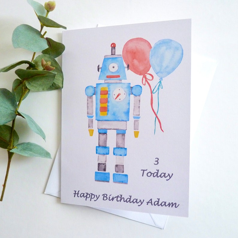 Personalised Robot Birthday Card, Blue Robot Card, Card for Son, Nephew ...
