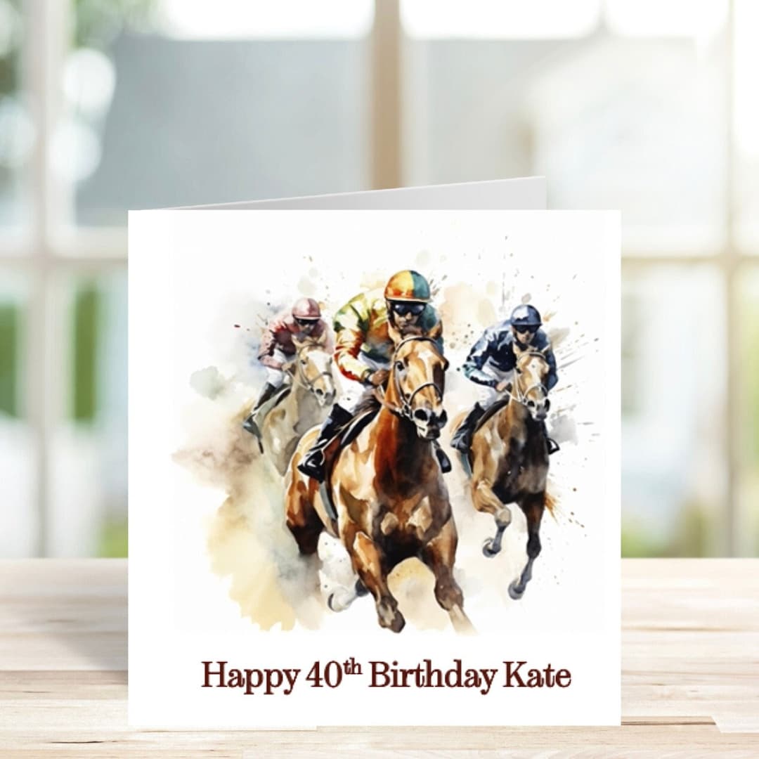 Personalised Racehorse Birthday Card, Horse & Jockey Card, Personalised ...