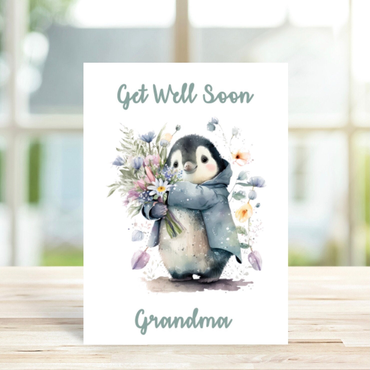 Personalised Get Well Card, Penguin Card, Get Well Soon Card ...