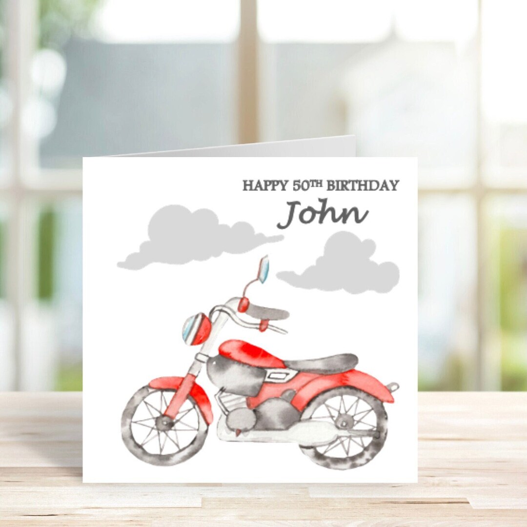 Personalised Motorcycle Birthday Card, Retro Motorbike Card, Card for ...