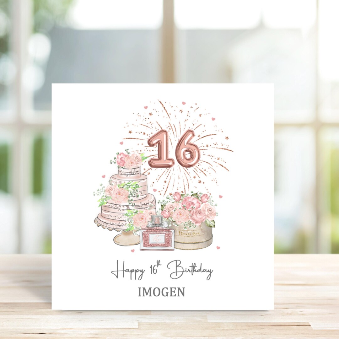 Personalised 16th Birthday Card, Special Age Card, Cake and Flowers ...