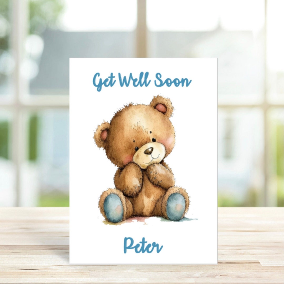 Personalised Get Well Card, Teddy Card, Get Well Soon Card ...