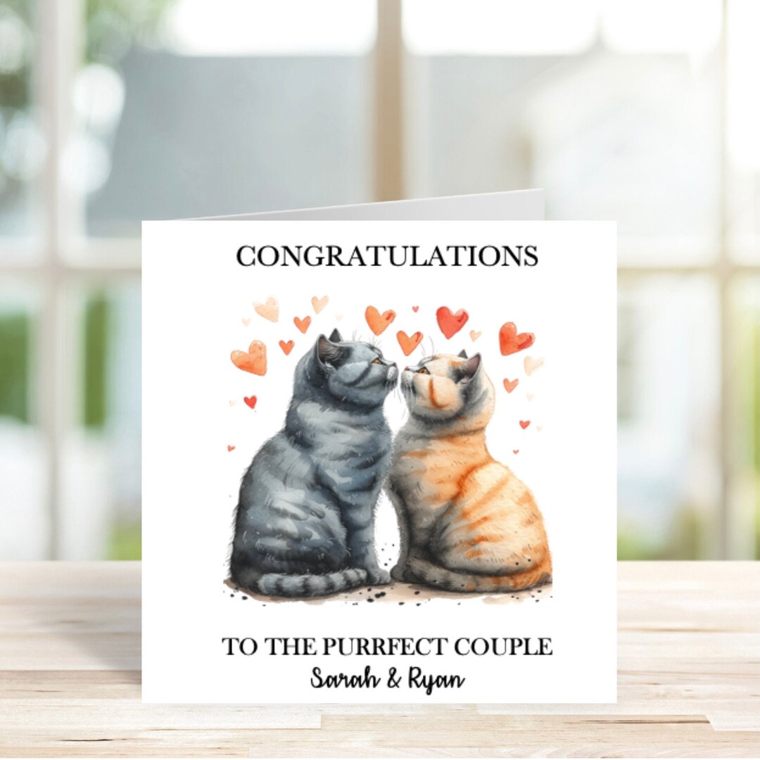 Personalised Cat Themed Engagement Card, Cats in Love Card, Engagement ...