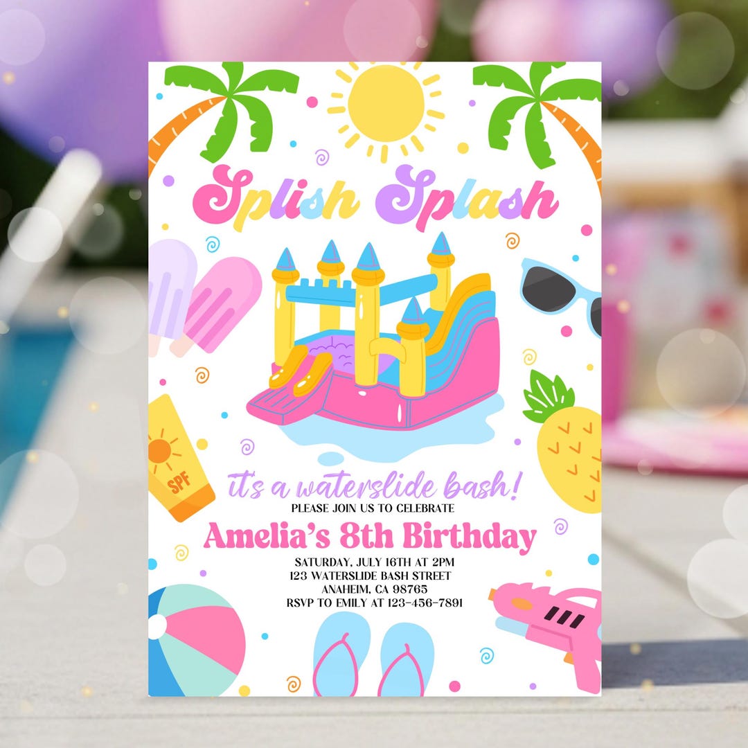 Water Slide Birthday Invitation, Water Slide Invitation, Summer Pool ...