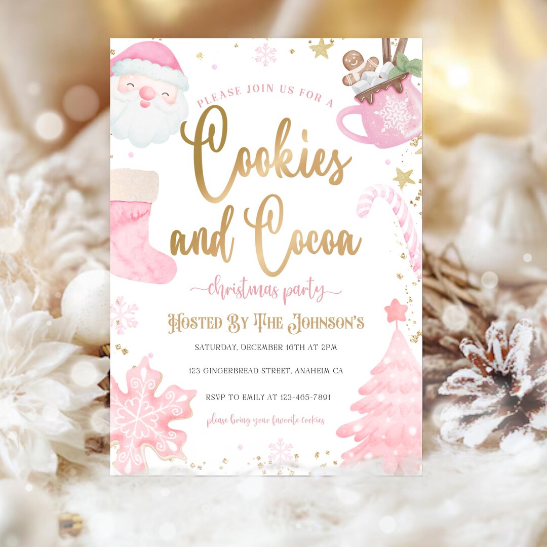 Editable Christmas Party Invitation Festive Cocoa and Cookies Holiday ...