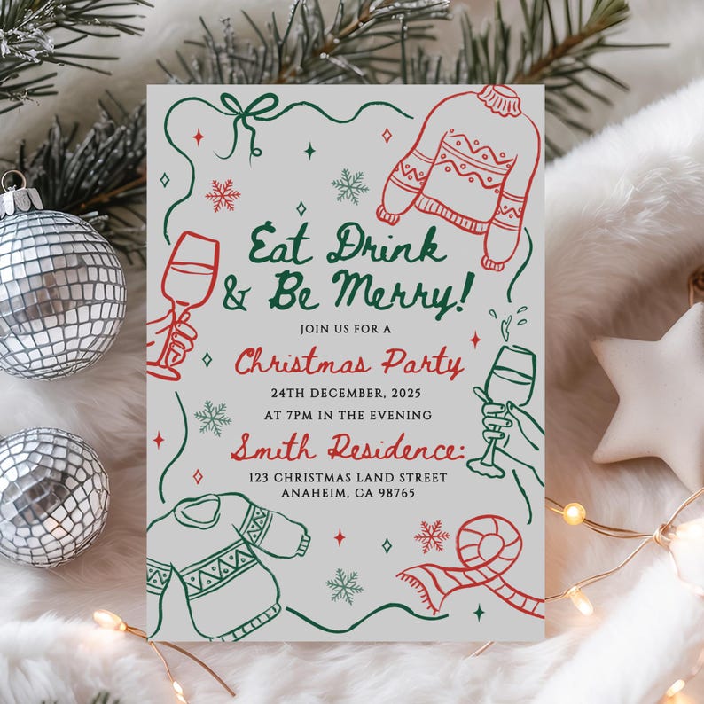 Ugly Sweater Party Invitation Christmas Party Invite Handdrawn Holiday ...