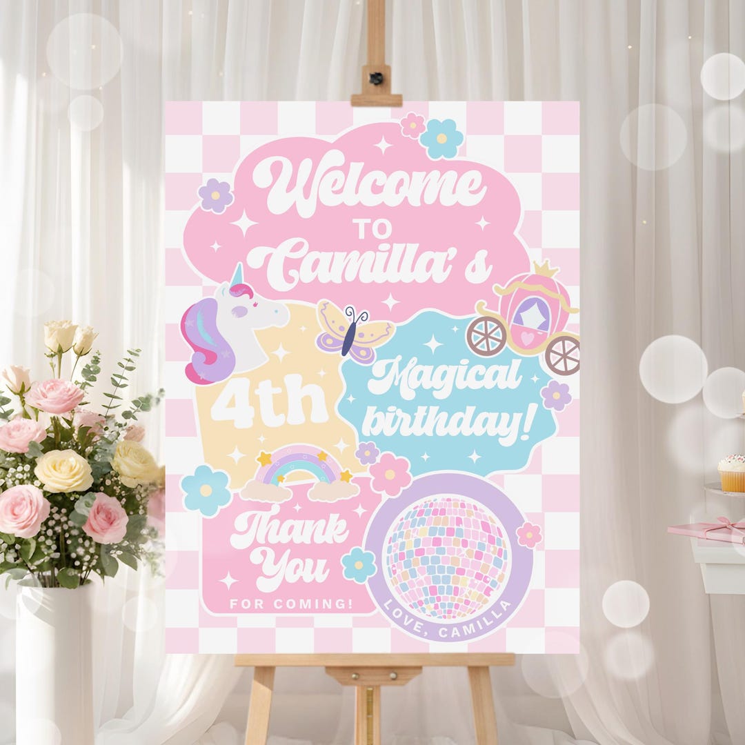 Editable Unicorn Welcome Template Magical Birthday Poster Preppy ...