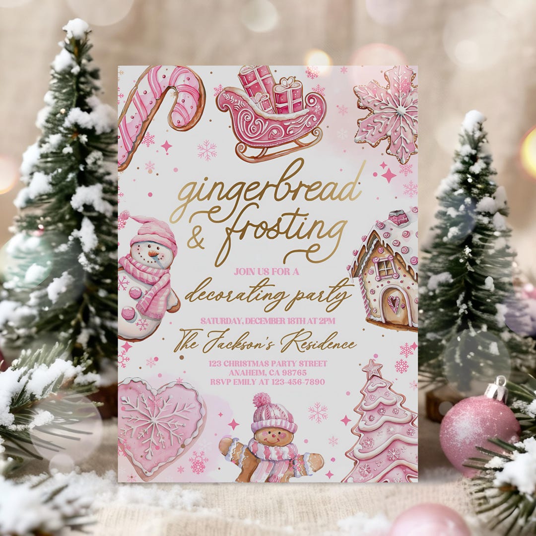 Gingerbread House Decorating Party Invite Template Printable Pink ...