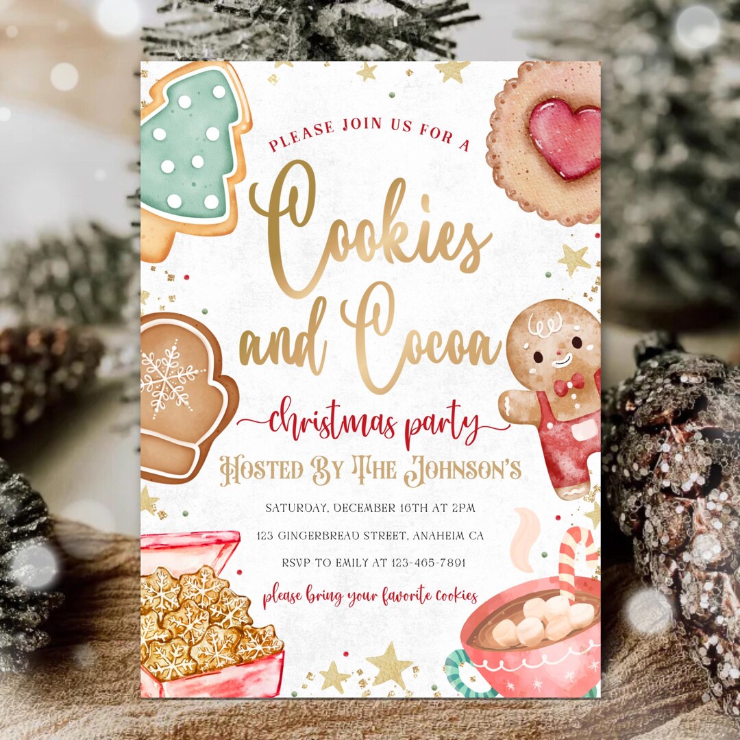 Editable Christmas Party Invitation Festive Cocoa and Cookies Holiday ...