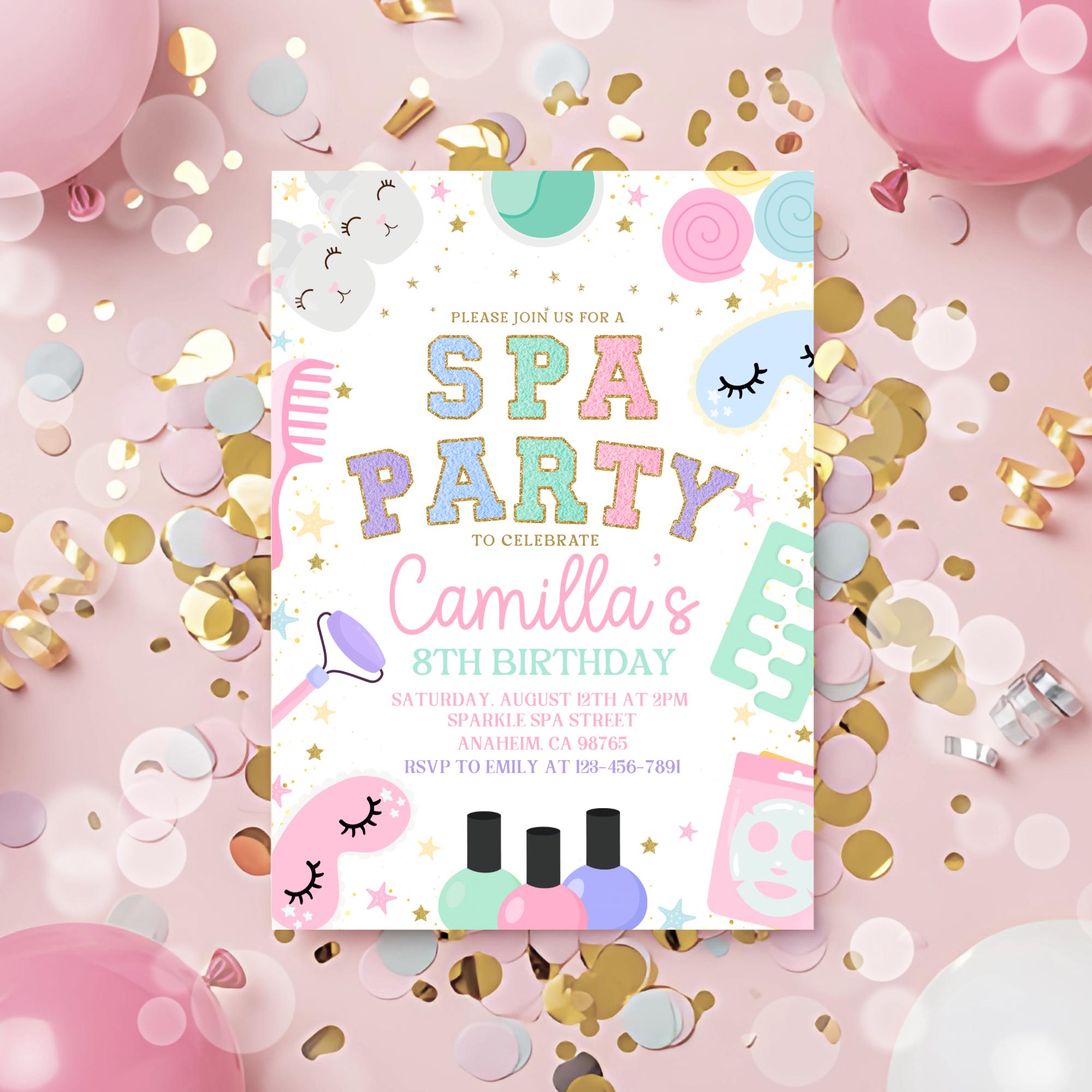 Spa Birthday Party Invitation, Spa Birthday Invite, Preppy Pamper Party ...