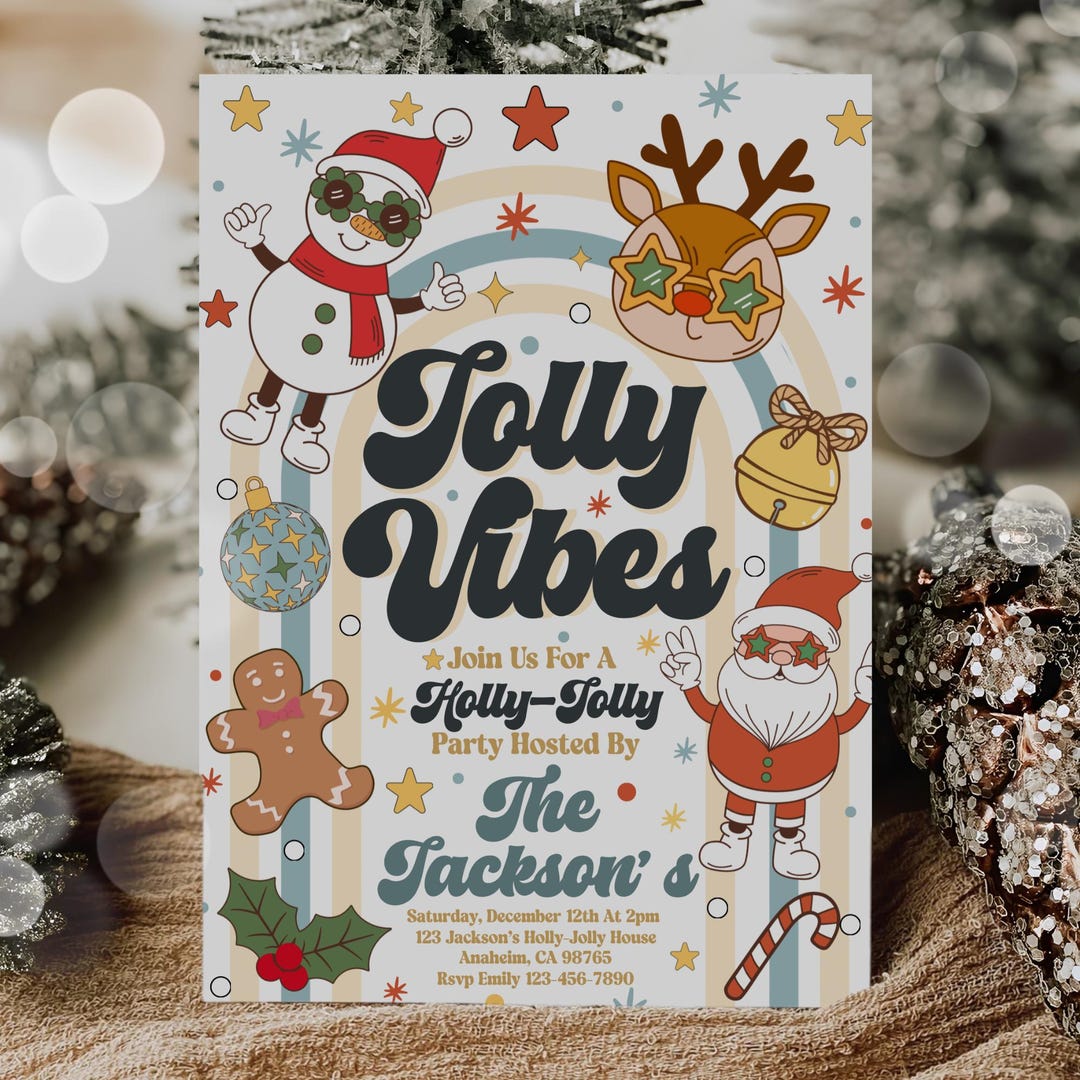 Editable Groovy Christmas Party Invitation Retro Groovy Holiday Party ...