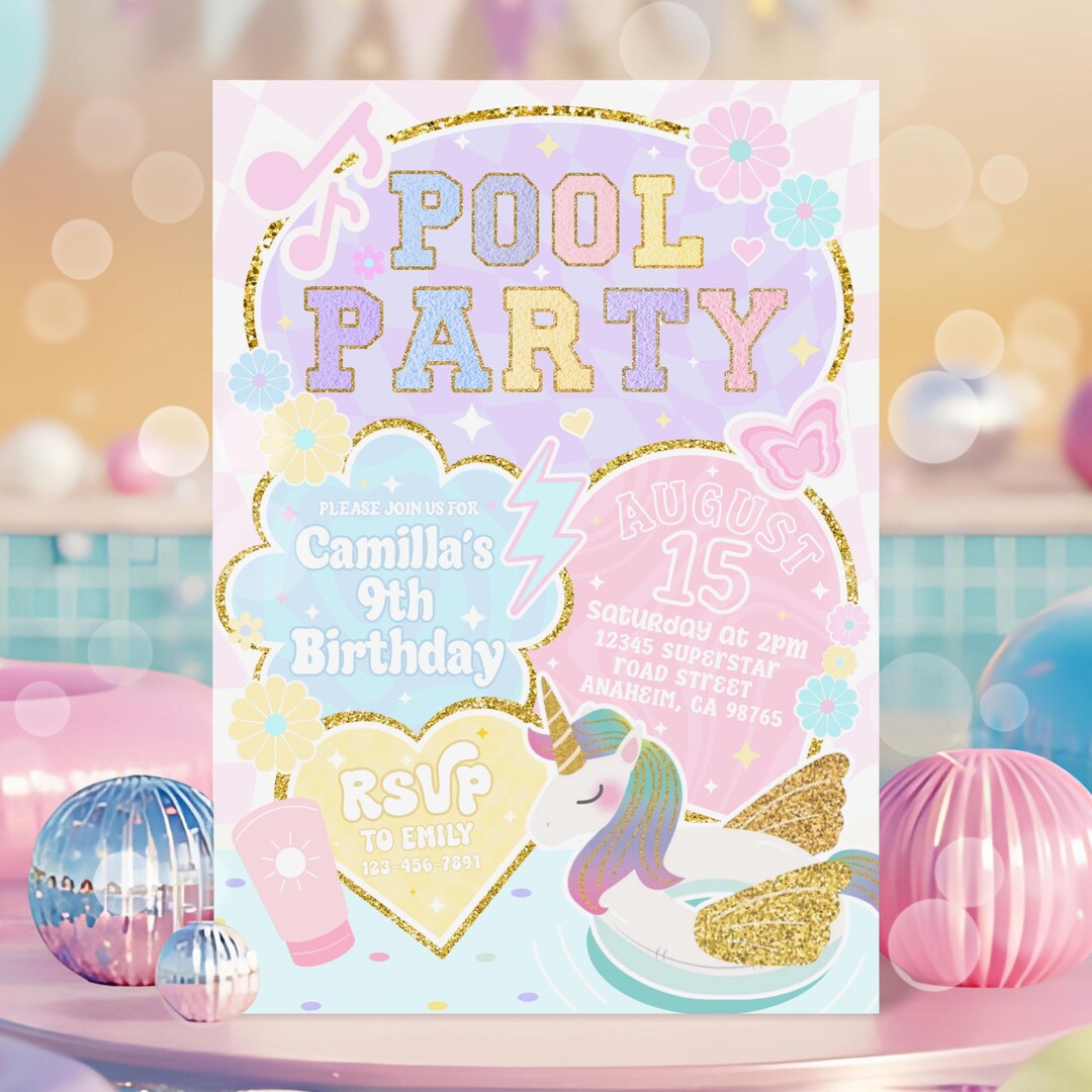 Editable Preppy Pool Party Girl Birthday Invitation, Preppy Birthday ...