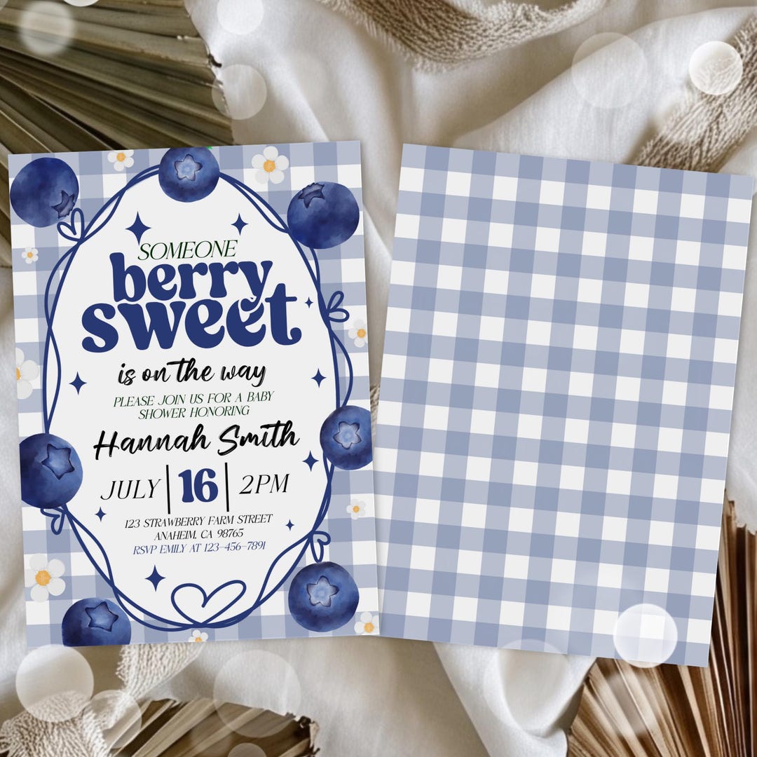 Blue Gingham Berry Sweet Baby Shower Template, Berry Sweet Baby Shower ...