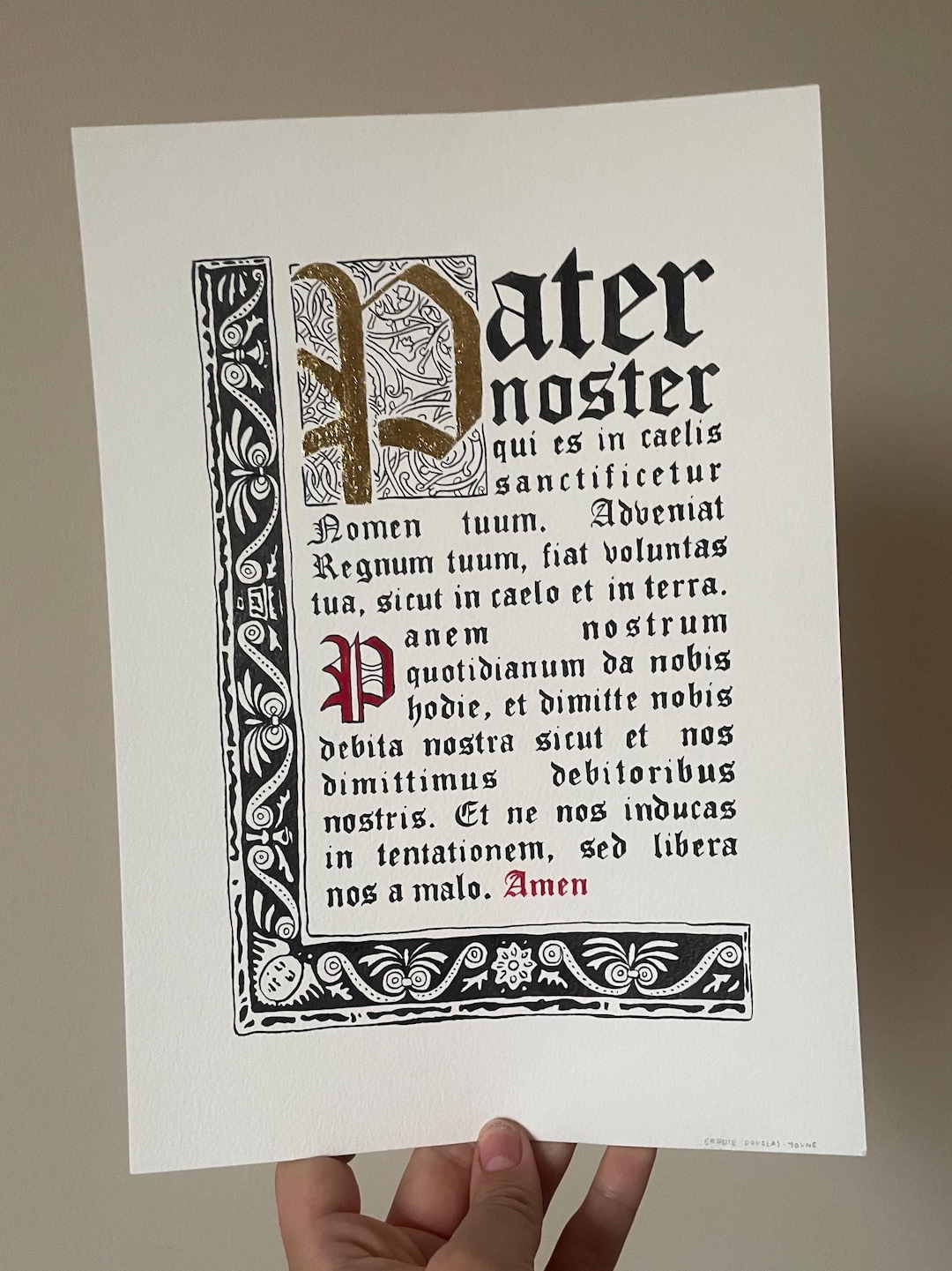 Hand-painted Pater Noster Prayer, Catholic Illuminated Manuscript Art ...
