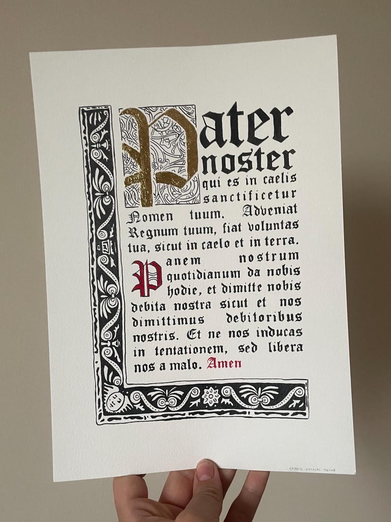 Hand-painted Pater Noster, Traditional Catholic Prayer Art, Catholic ...