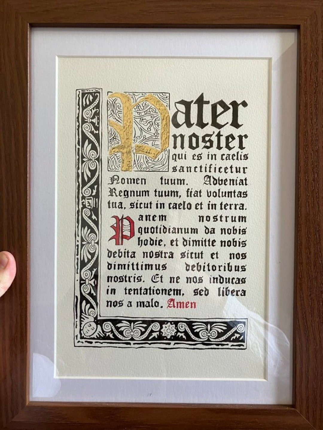 Hand-painted Pater Noster, Traditional Catholic Prayer Art, Catholic Illuminated Manuscript ...