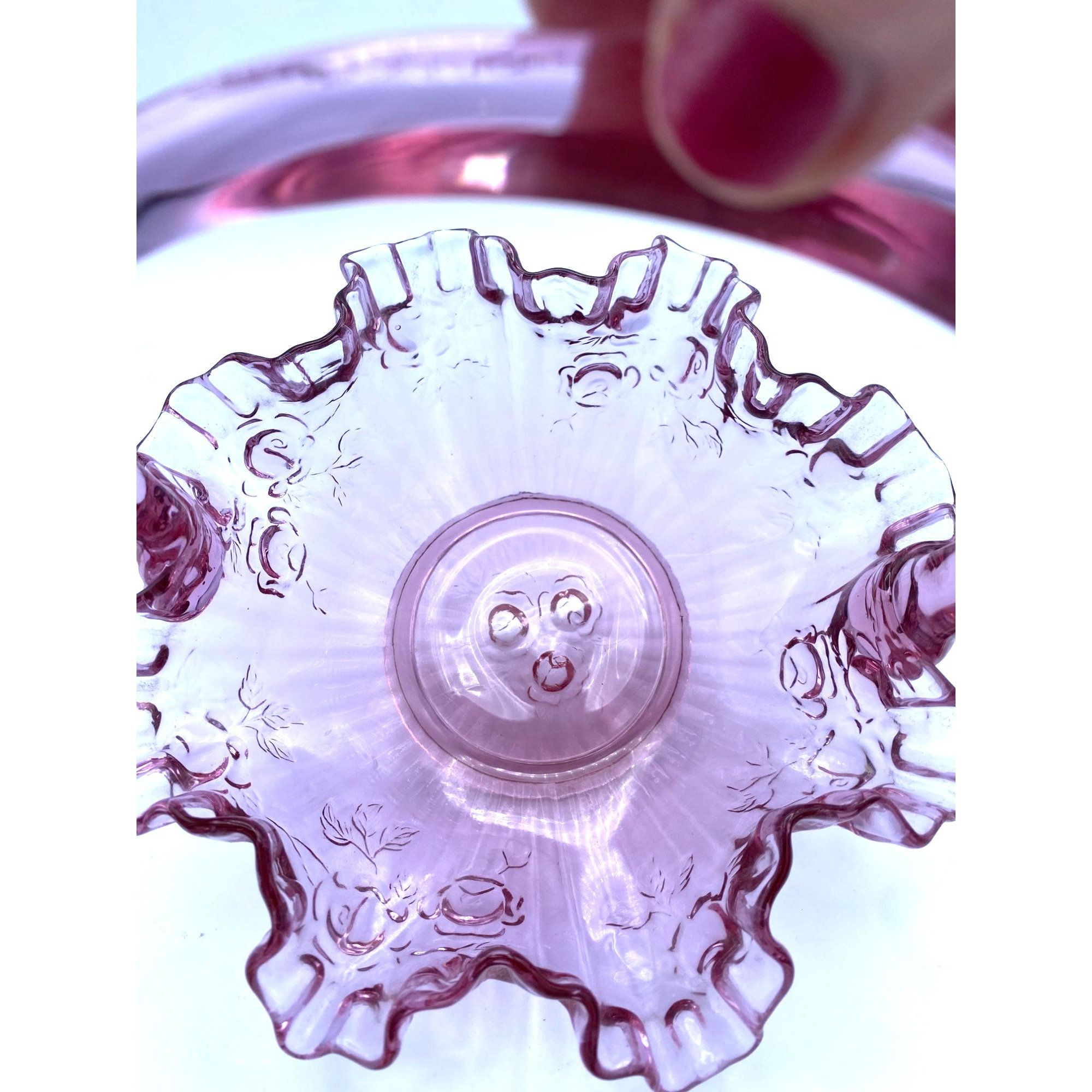 Fenton Ruffle Baroness Tiara Rose Pink Glass Basket Applied Handle - Etsy